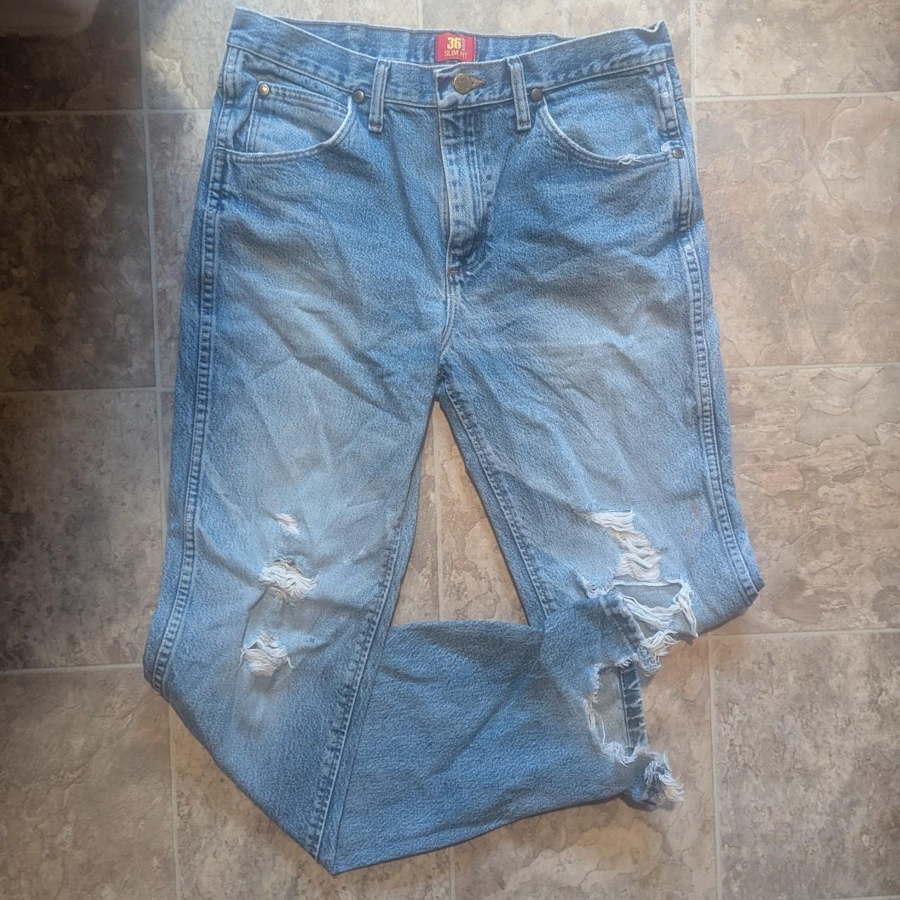 Vintage Wrangler ripped/distressed work jeans,... | Depop