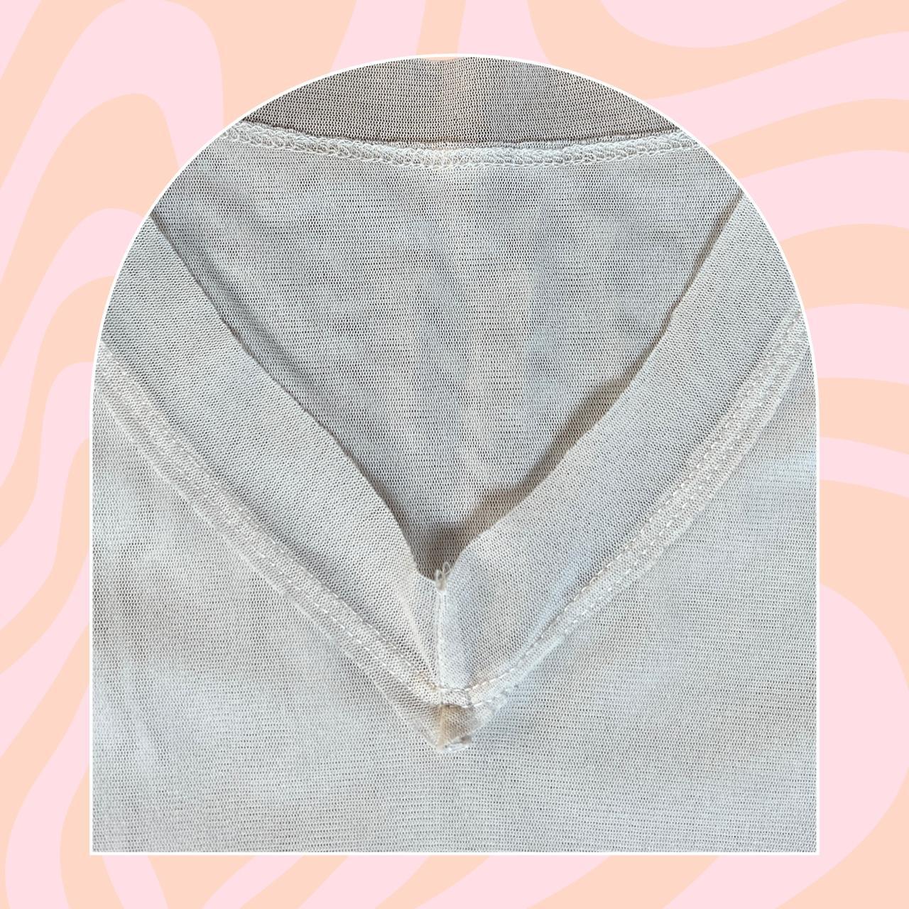 Elegant cream sheet mesh v-neck top from 1990s with... - Depop
