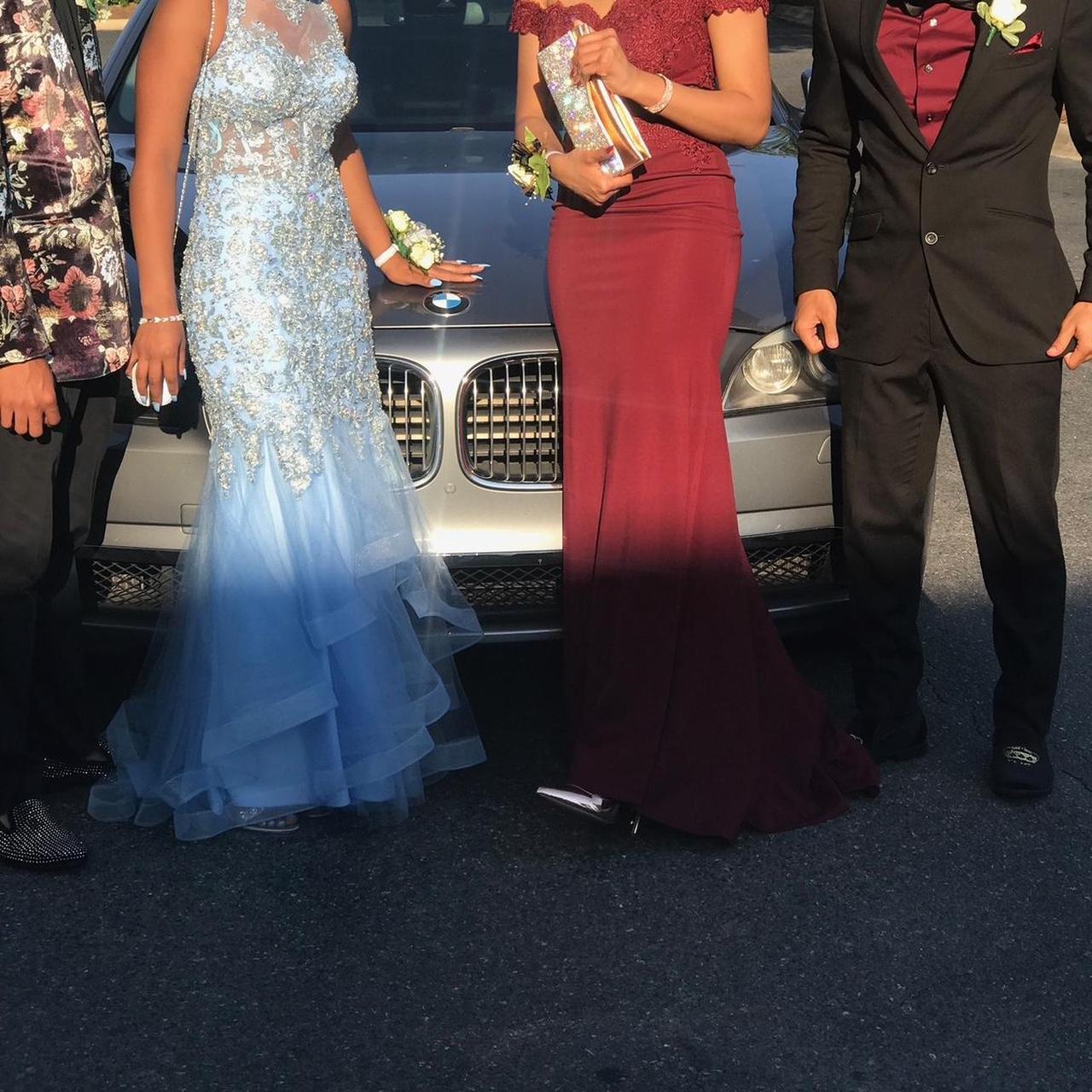 Blue and silver flower prom dress Like new only... - Depop