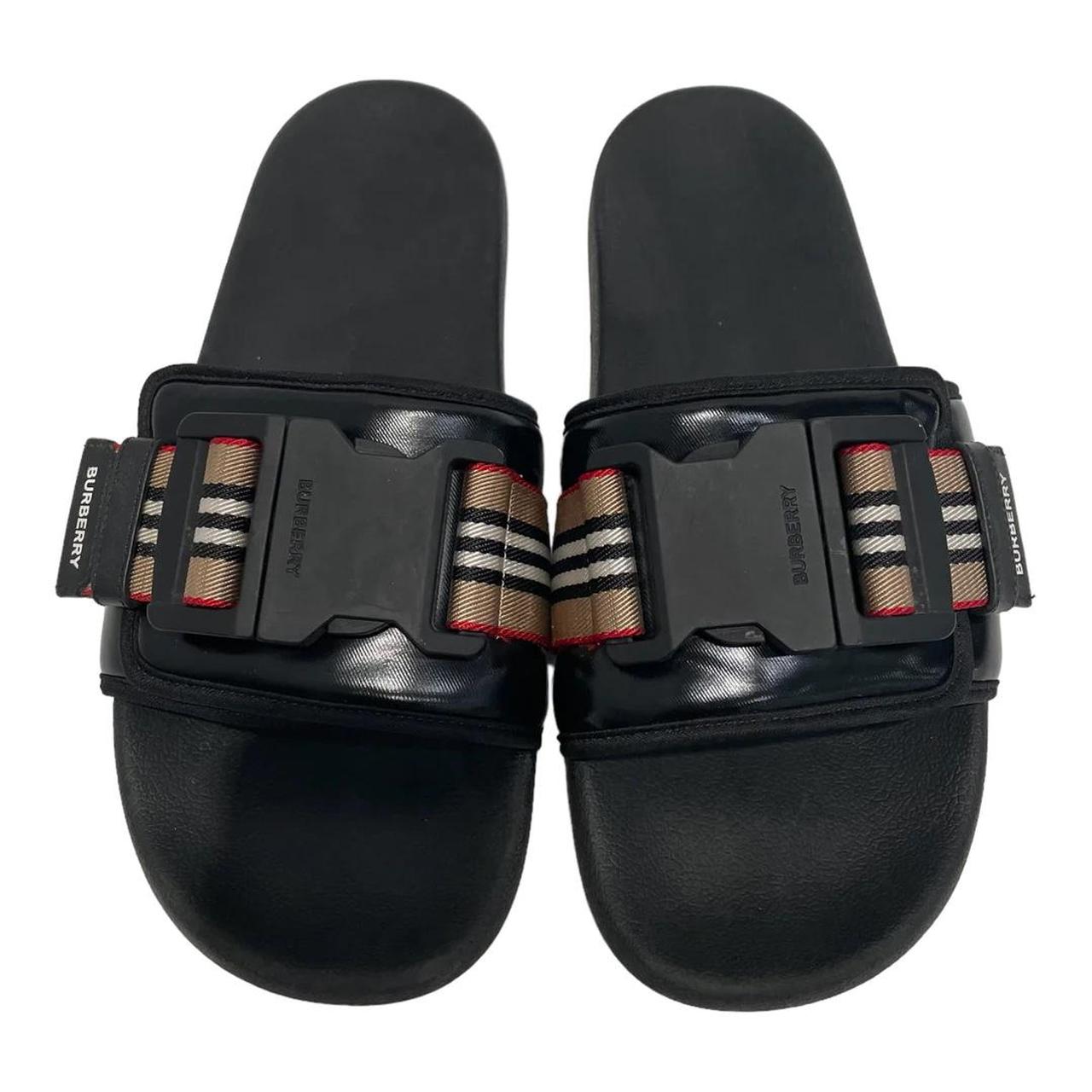 Burberry Black Slides with Buckle Detail #burberry... - Depop