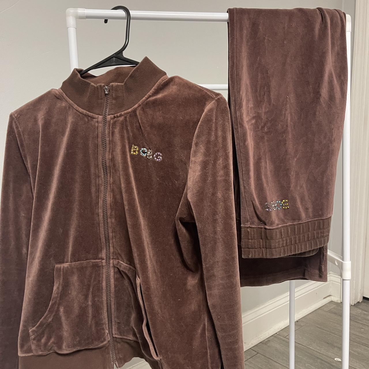bcbg brown velour tracksuit (has few rhinestones... - Depop
