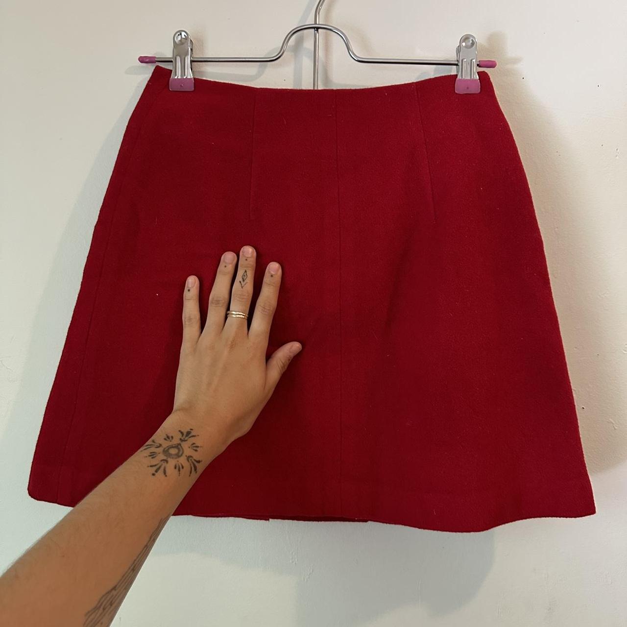 vintage red wool mini skirt! perfect with a... - Depop