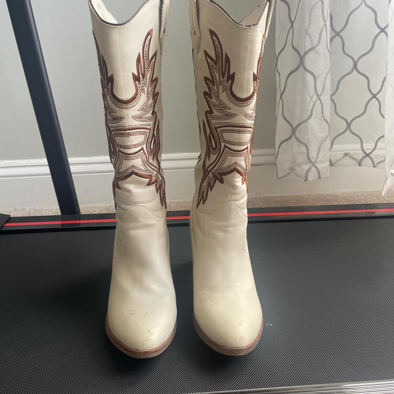 white/cream cowgirl boots lightly worn, some... - Depop