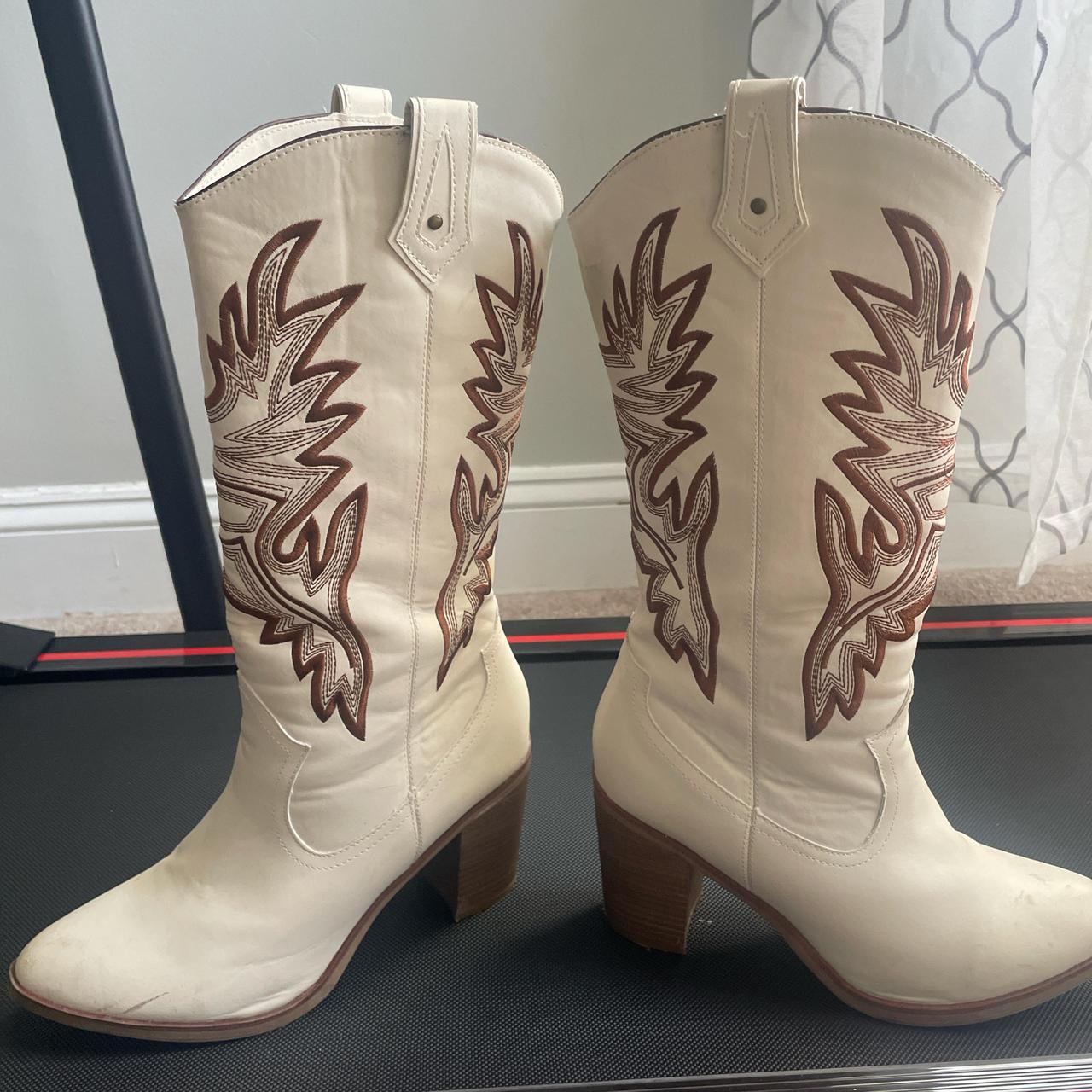 white/cream cowgirl boots lightly worn, some... - Depop