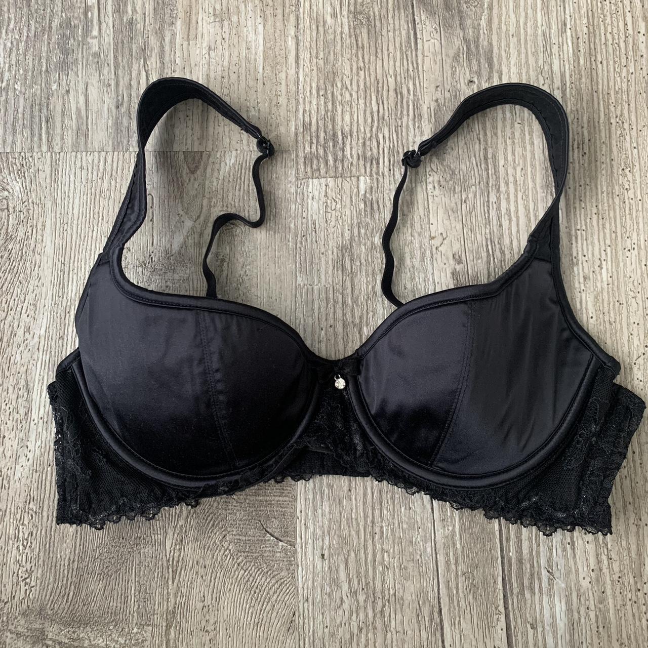 Adore Me Black Satin Rhinestone Bra 34B Lightly... - Depop