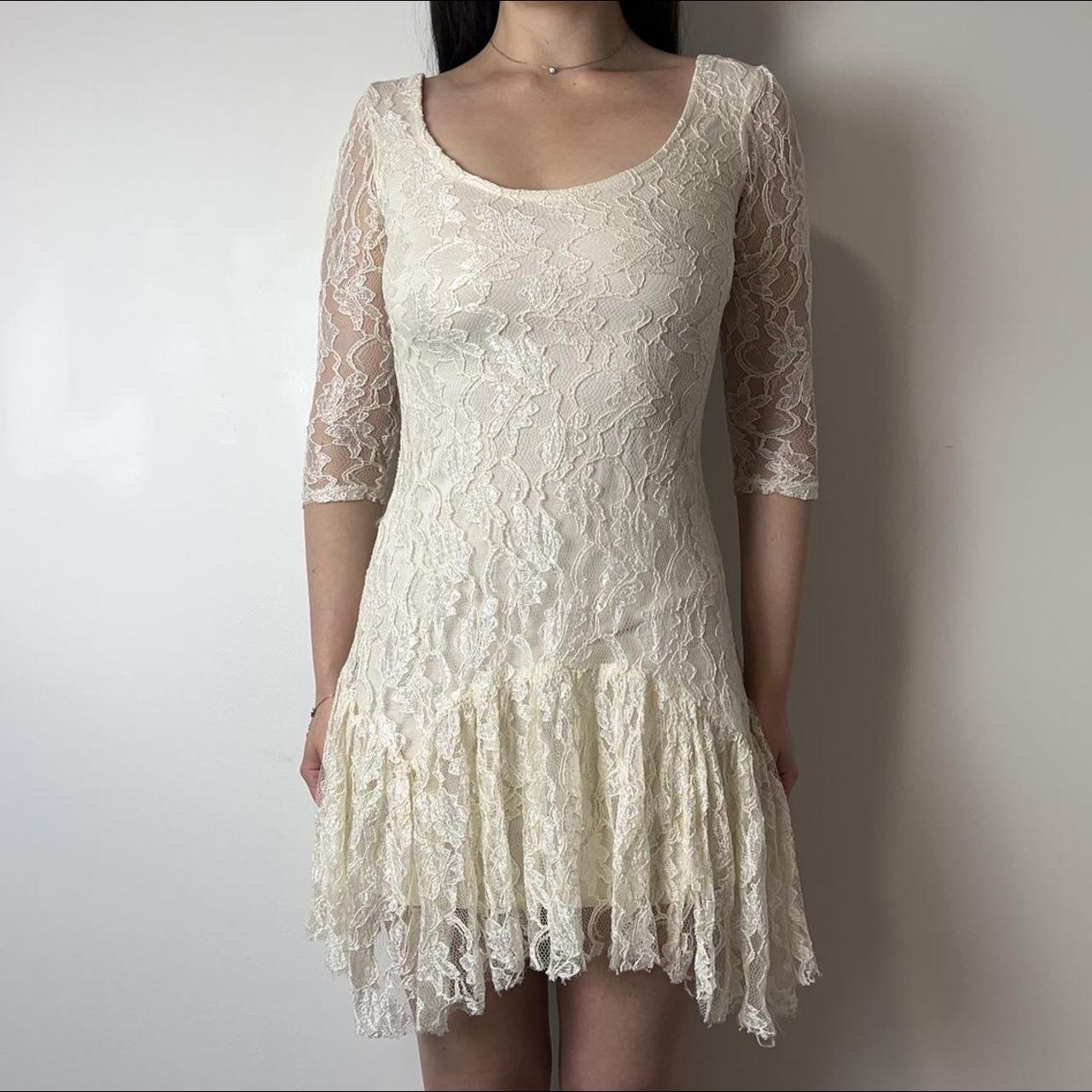 cream white lace mini dress beautiful lace dress... - Depop