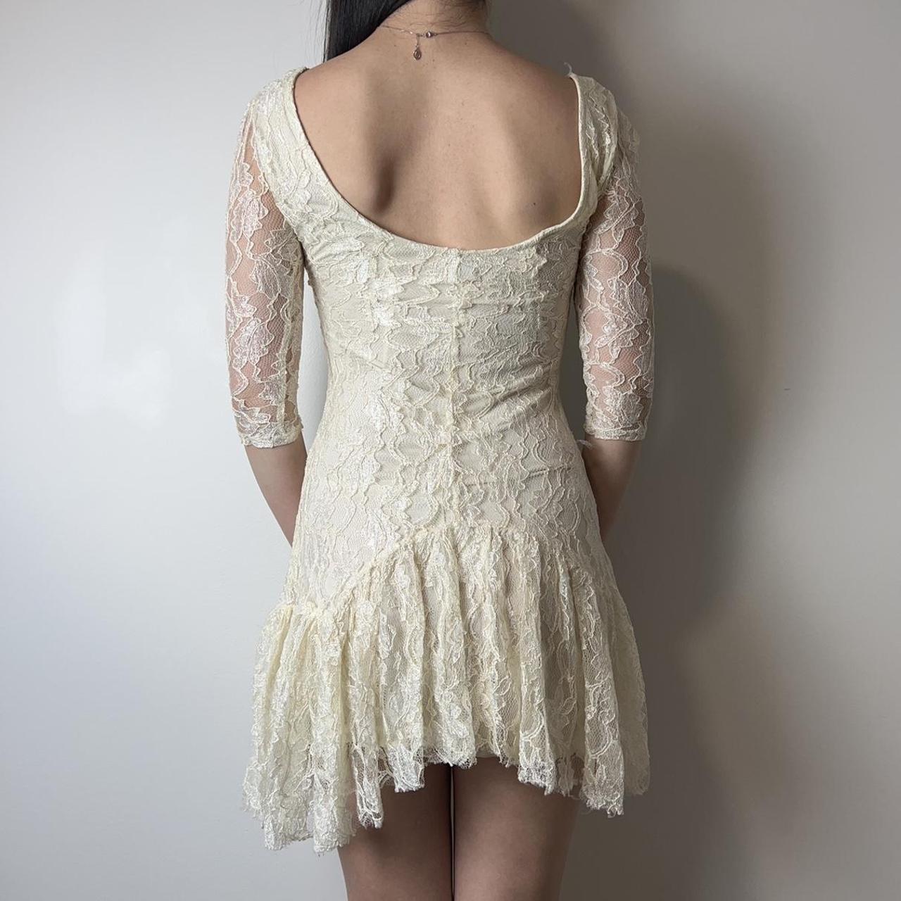 cream white lace mini dress beautiful lace dress... - Depop