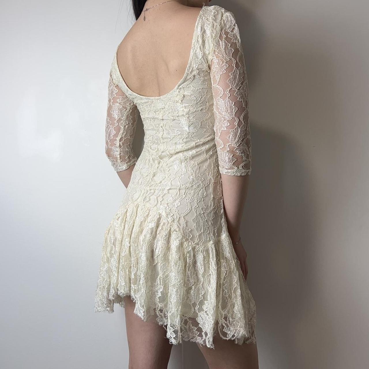 cream white lace mini dress beautiful lace dress... - Depop