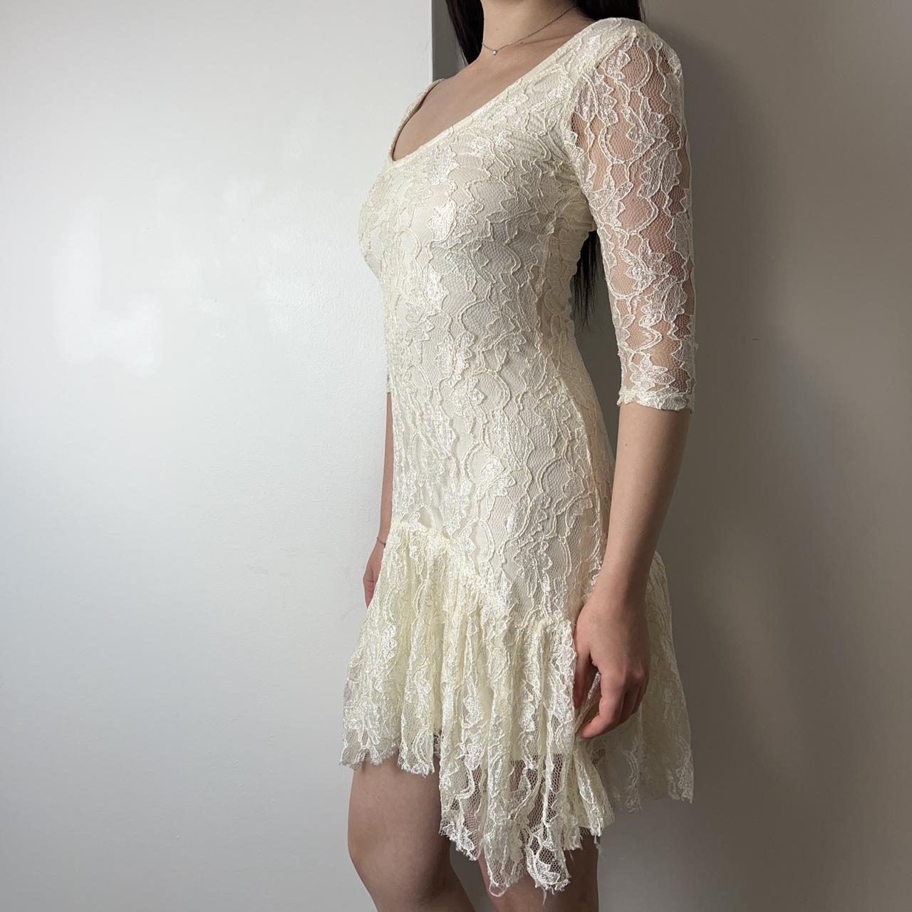cream white lace mini dress beautiful lace dress... - Depop