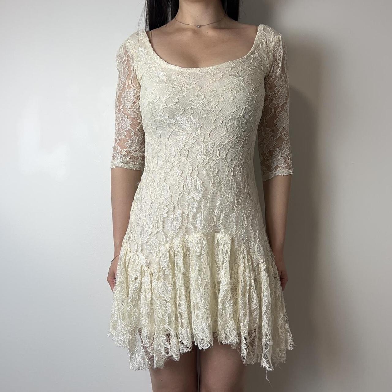 cream white lace mini dress beautiful lace dress... - Depop