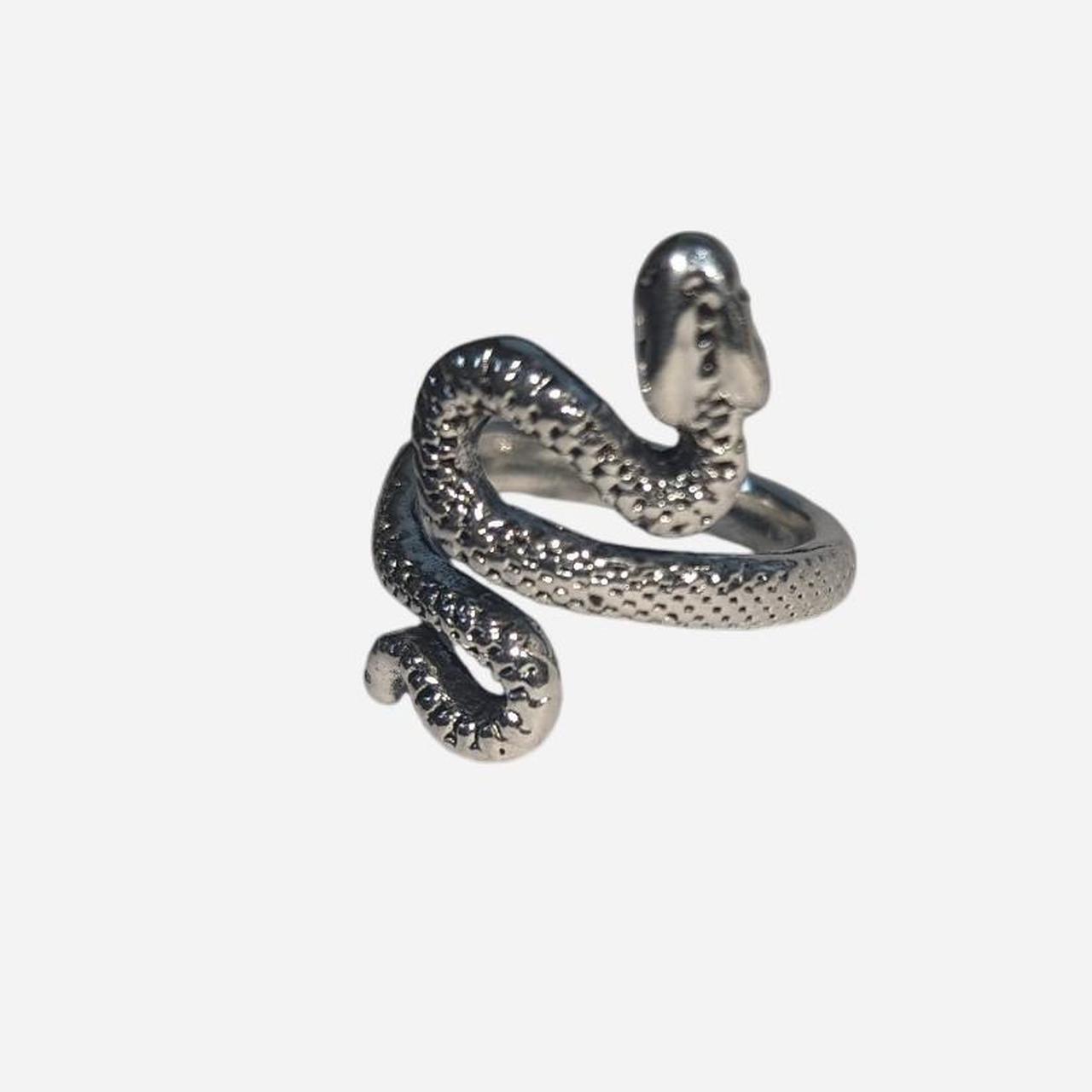cute goth silver tone snake coil ring featuring... | Depop