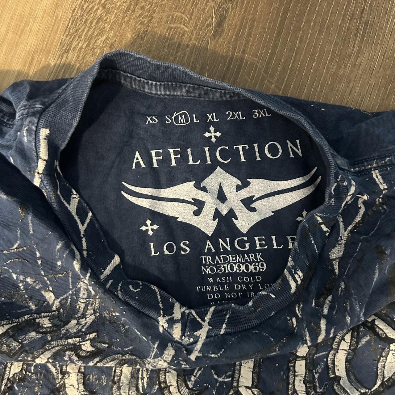 affliction blue and white graphic tee ☆ men’s... | Depop