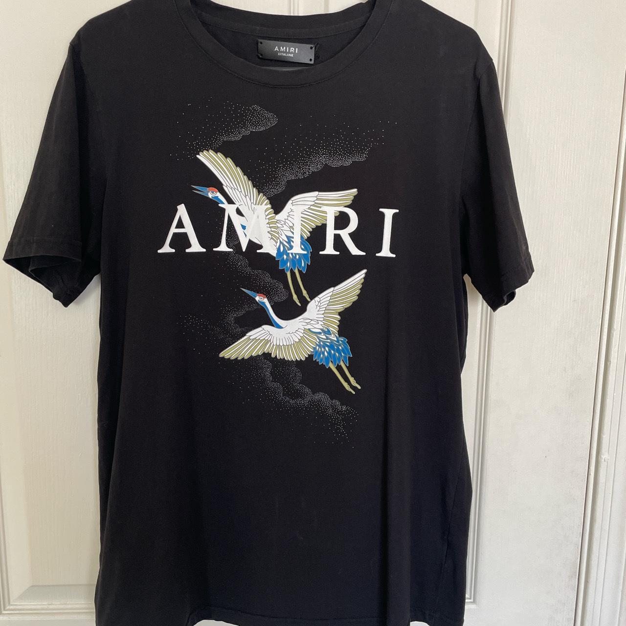 AMIRI black crane bird and logo print cotton crew... - Depop