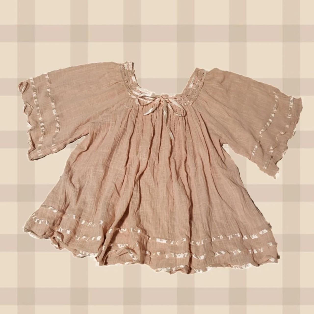 Adorable Flowy Angel Sleeve Blouse with ribbon and... - Depop