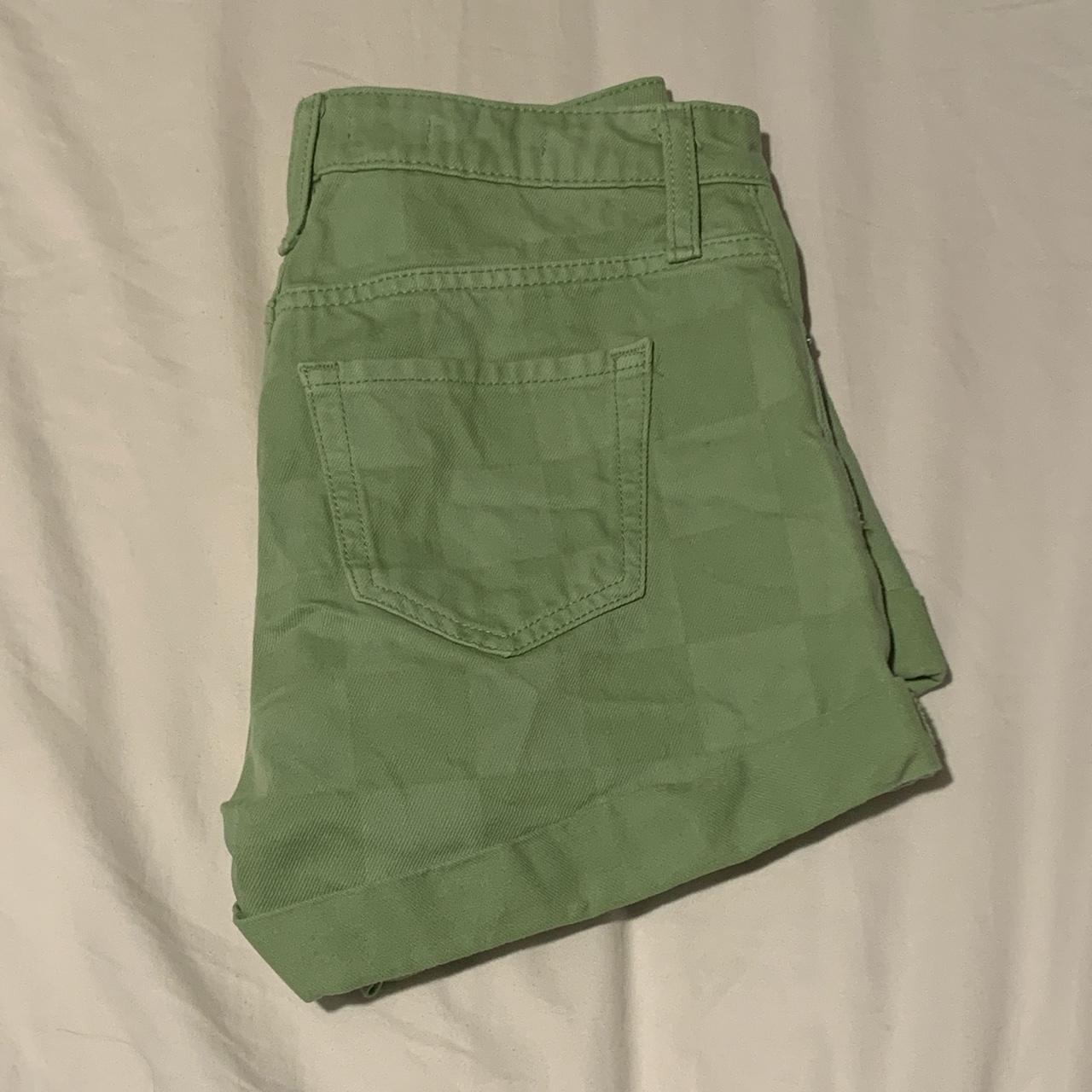 Green checked jean shorts!! barely worn - Depop