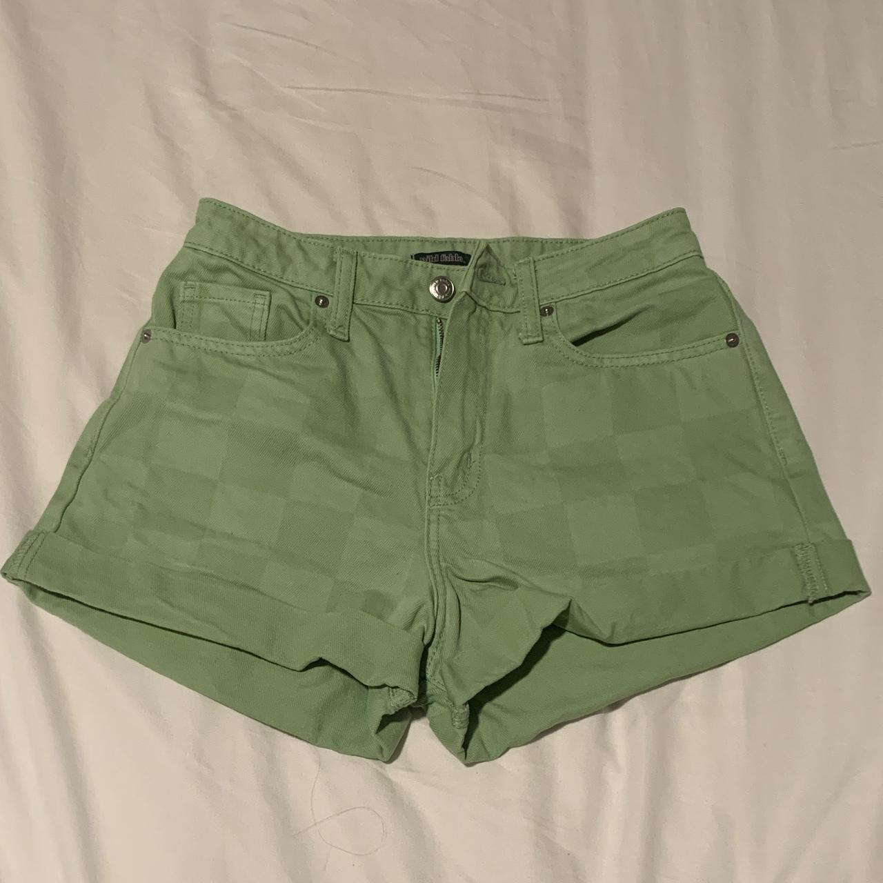 Green checked jean shorts!! barely worn - Depop