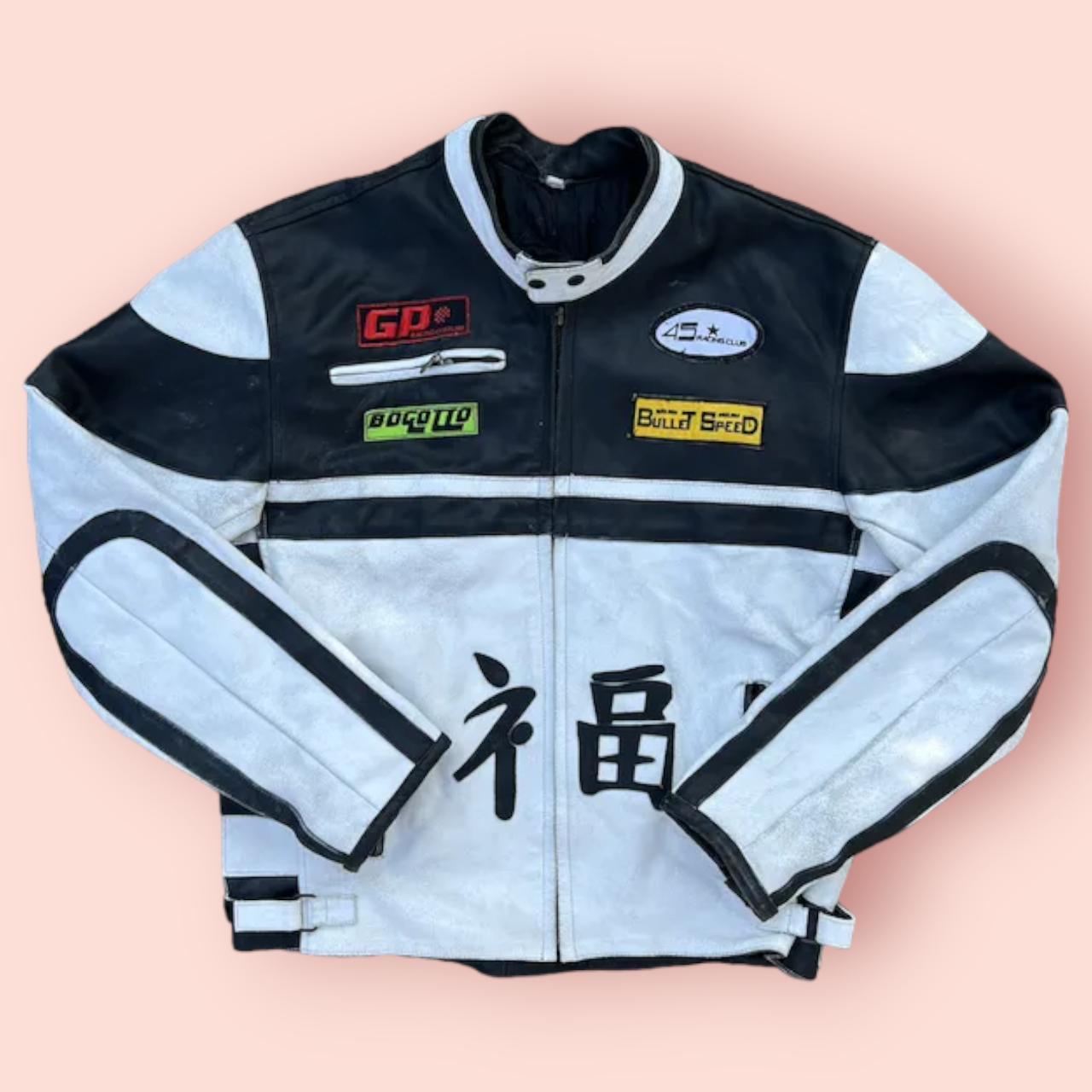Real Leather Vintage 90s Racing Jacket Motorsport... - Depop