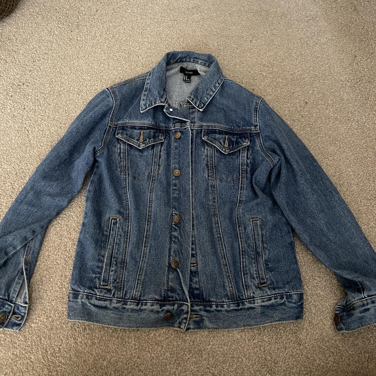 Denim jacket with embroidery - Depop