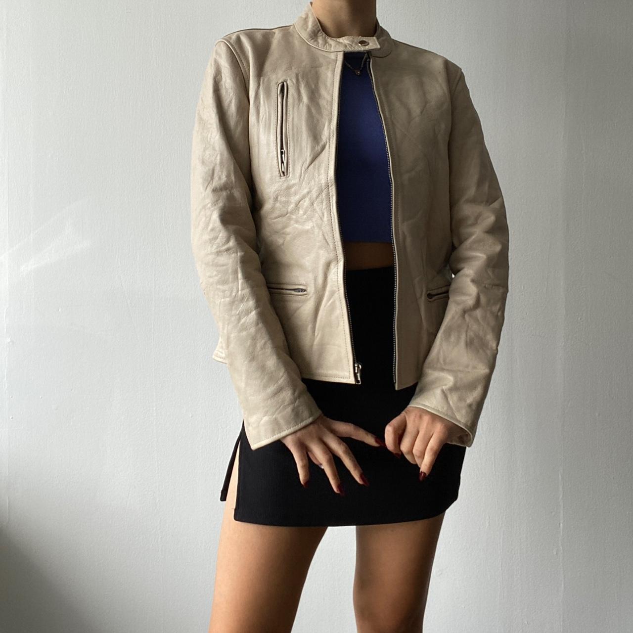 Vintage Cream Leather Biker Jacket Real leather.... - Depop