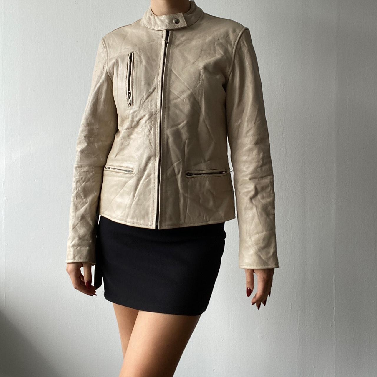 Vintage Cream Leather Biker Jacket Real leather.... - Depop