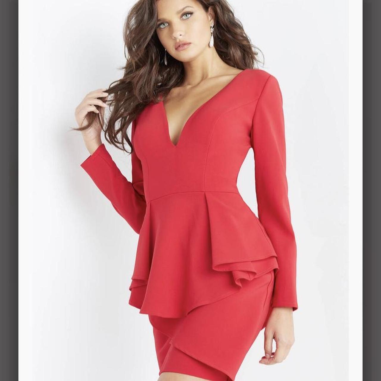 Jovani Homecoming Red Dress V-line neck NEVER... - Depop