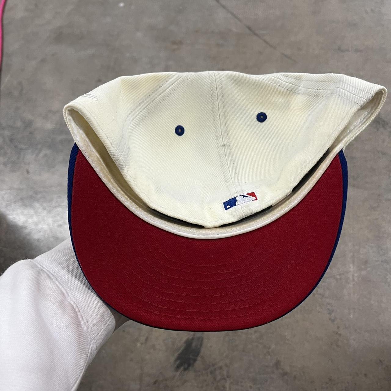 LA Fitted Hat Cream/Royal Blue Size 7 3/8 - Depop