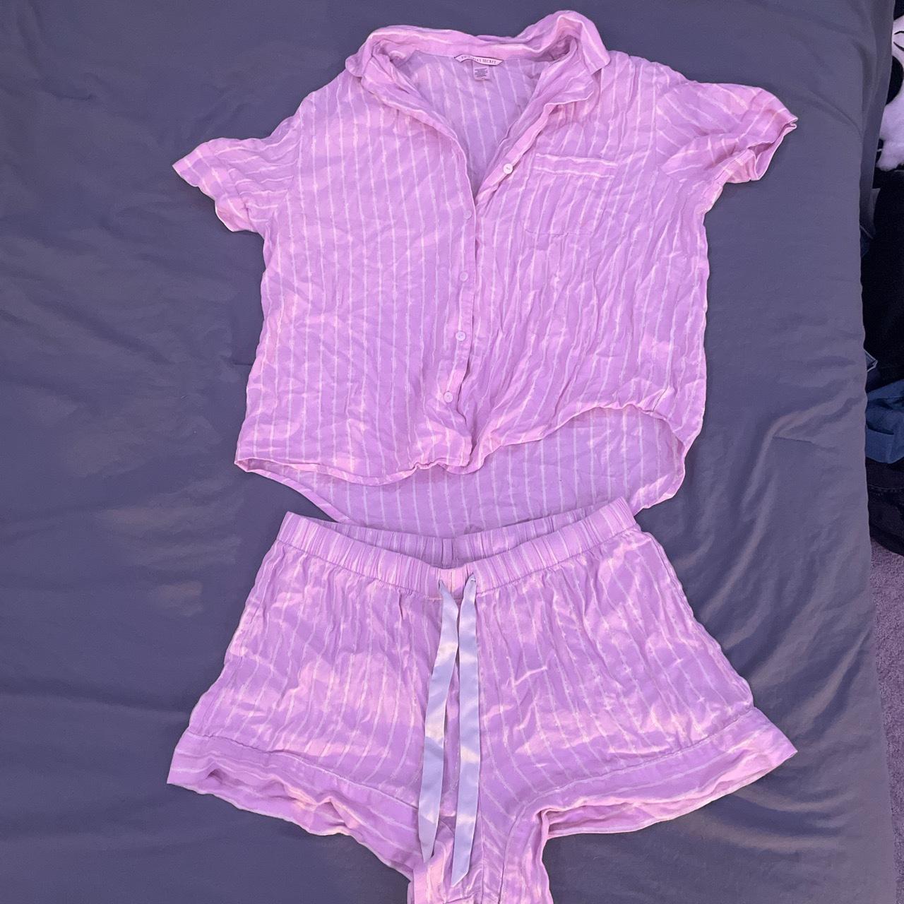 pink VS pajama set with bottom up top and shorts - Depop