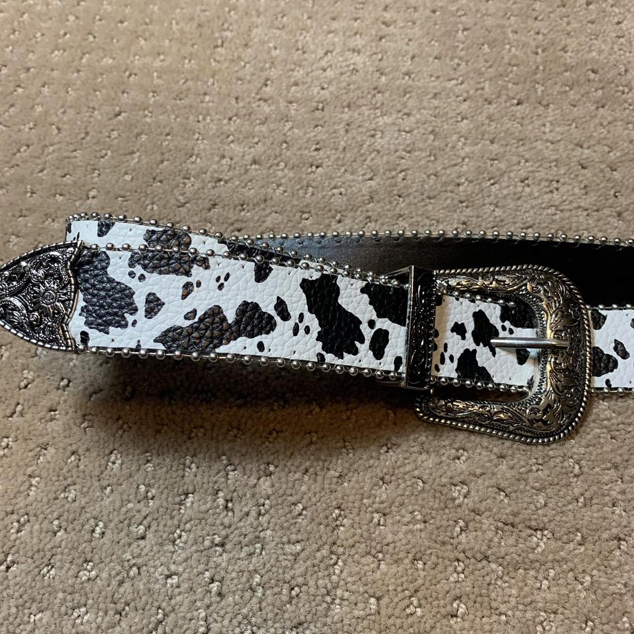 Cow Print Big Buckle Belt Size S Good condition,... - Depop