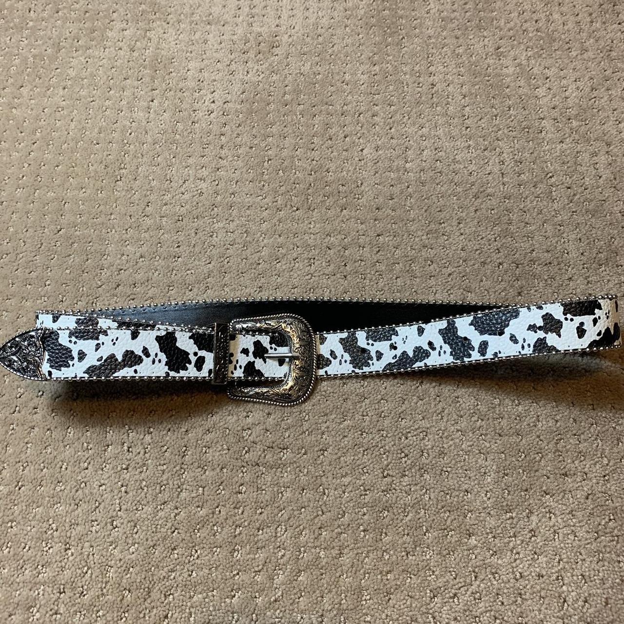Cow Print Big Buckle Belt Size S Good condition,... - Depop