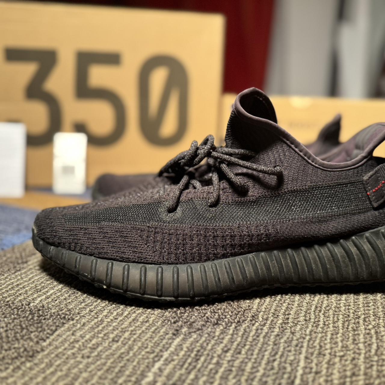 Black with reflective lace Yeezys Used but still a... - Depop