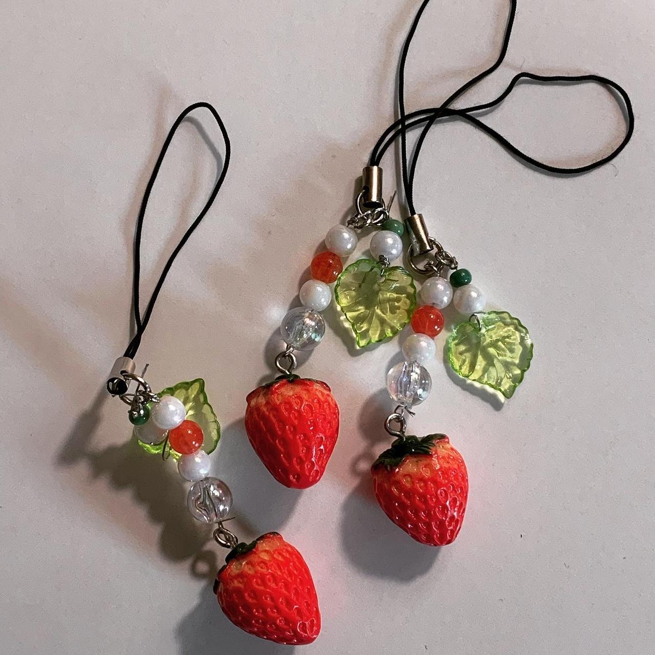 coquette strawberry phone charms ! handmade by me... - Depop