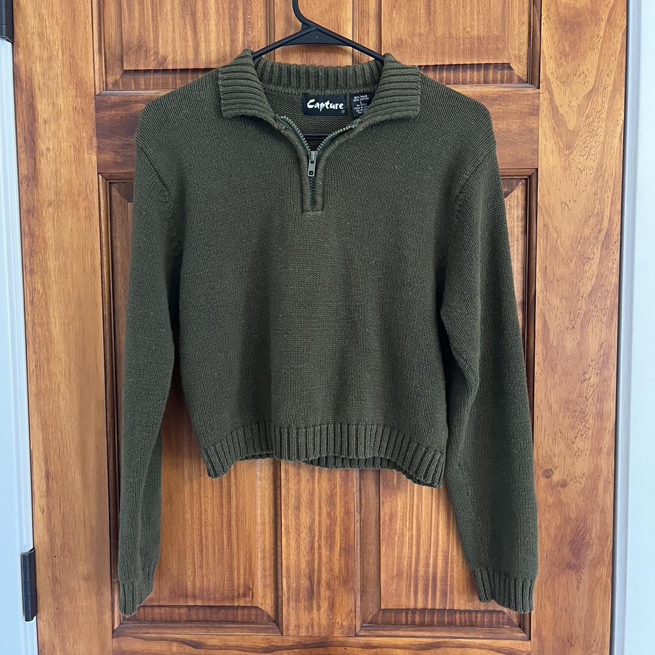 green quarter zip sweater. last picture shows color... - Depop