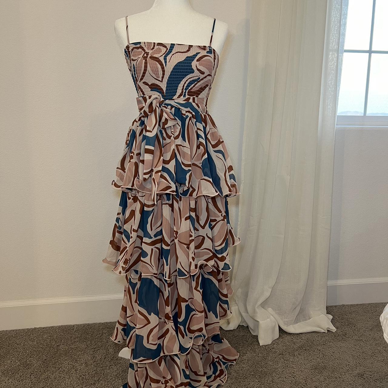 Long tiered ruffle maxi dress with smocked top and... - Depop