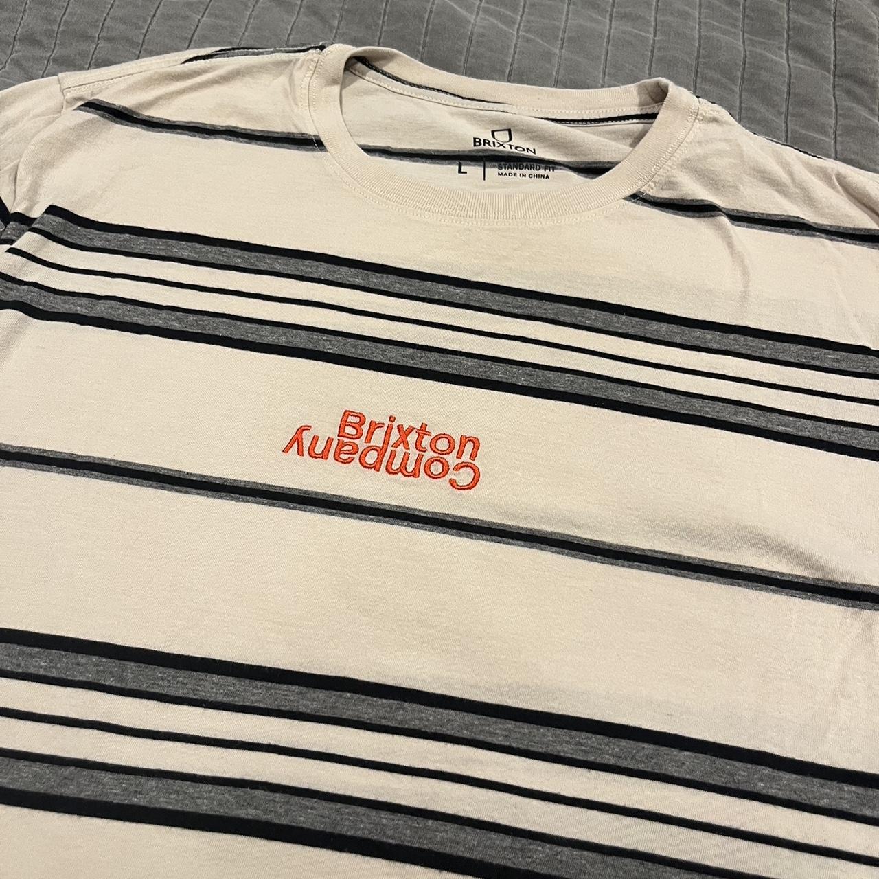 Striped Brixton shirt, large, good condition, logo... - Depop
