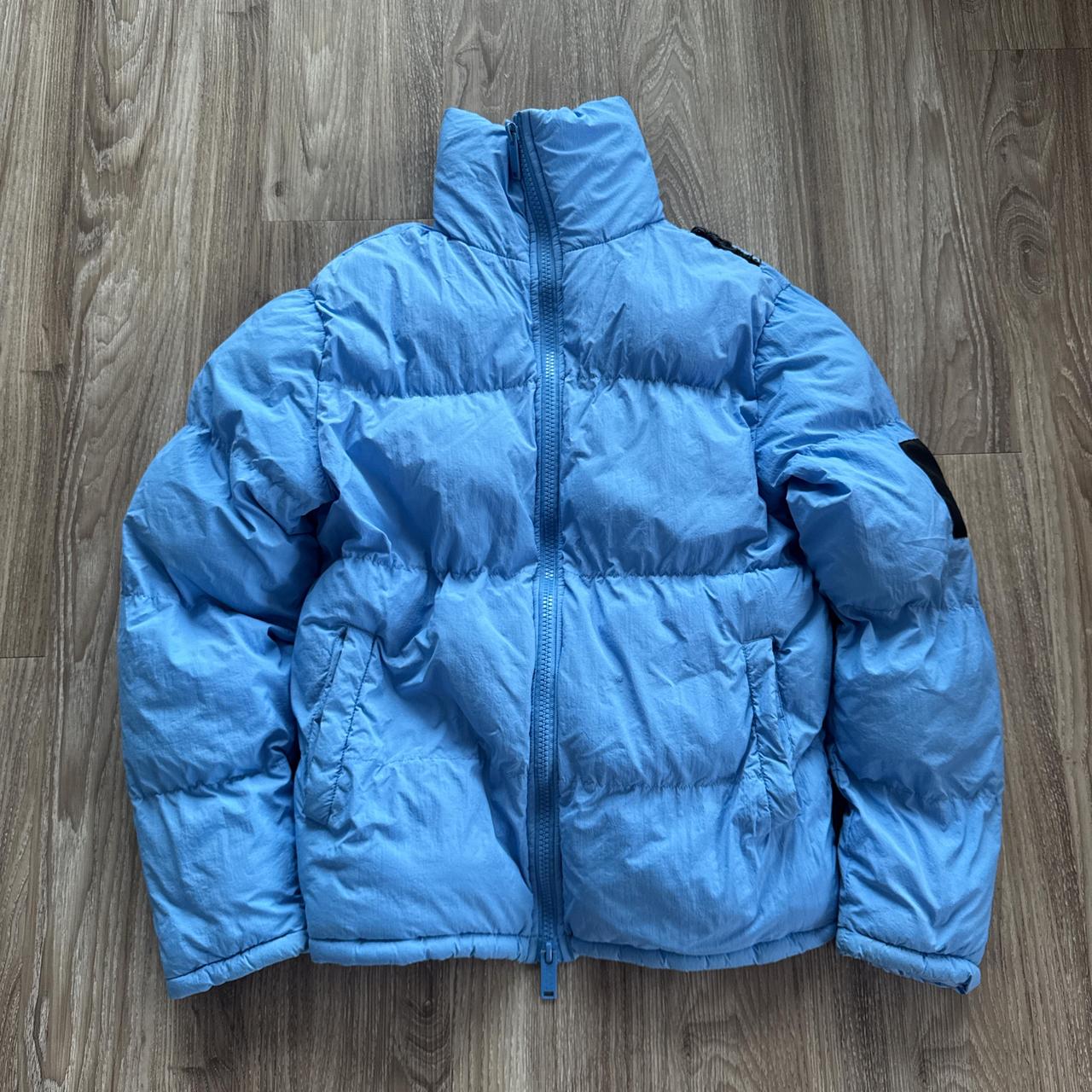 BoohooMan Baby Blue Puffer Jacket size... | Depop