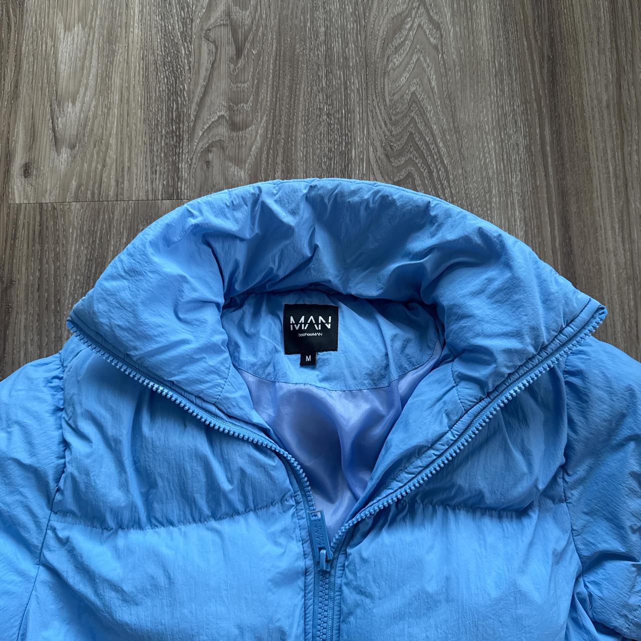 BoohooMan Baby Blue Puffer Jacket size... | Depop