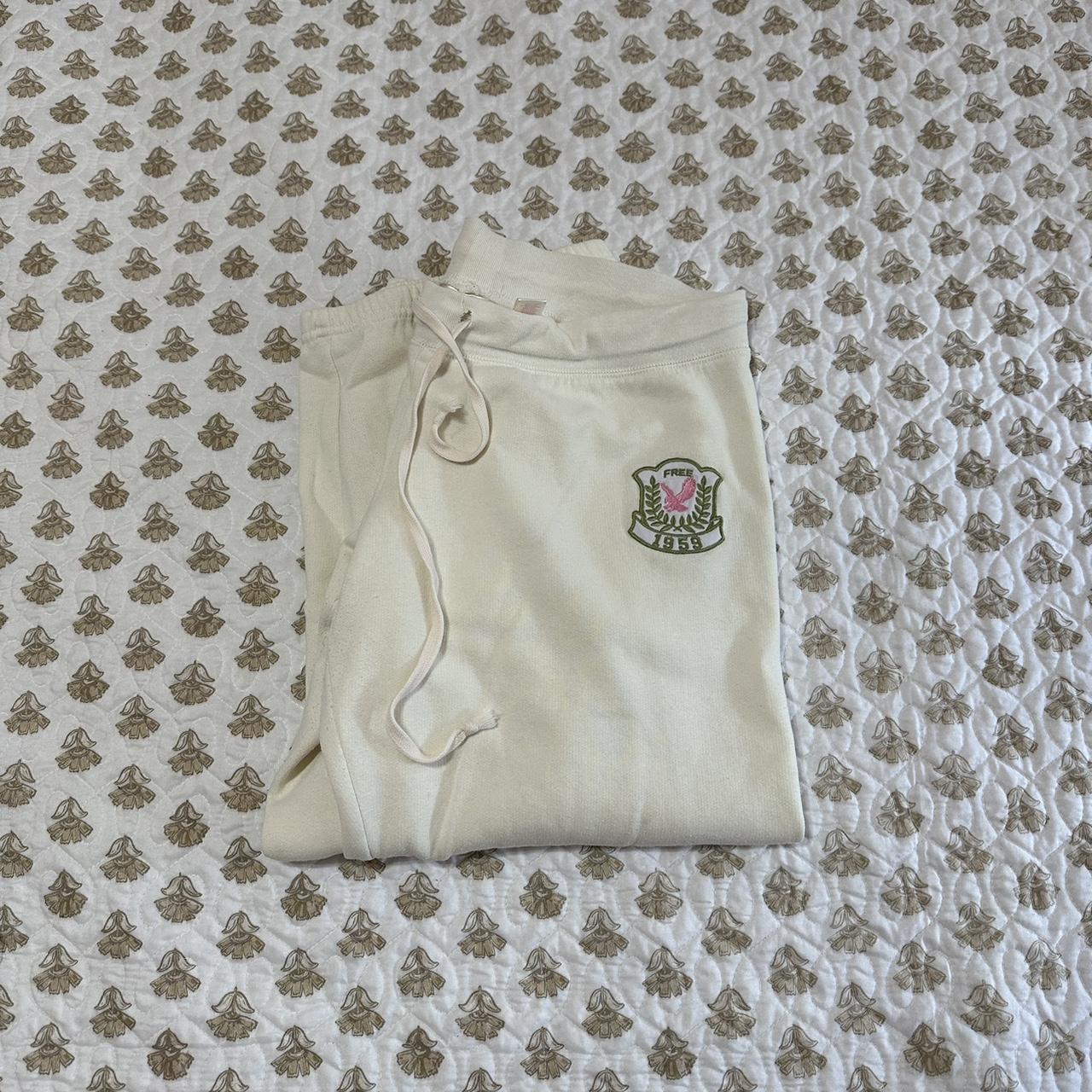 preppy cream colored sweatpants size xl but fits... | Depop
