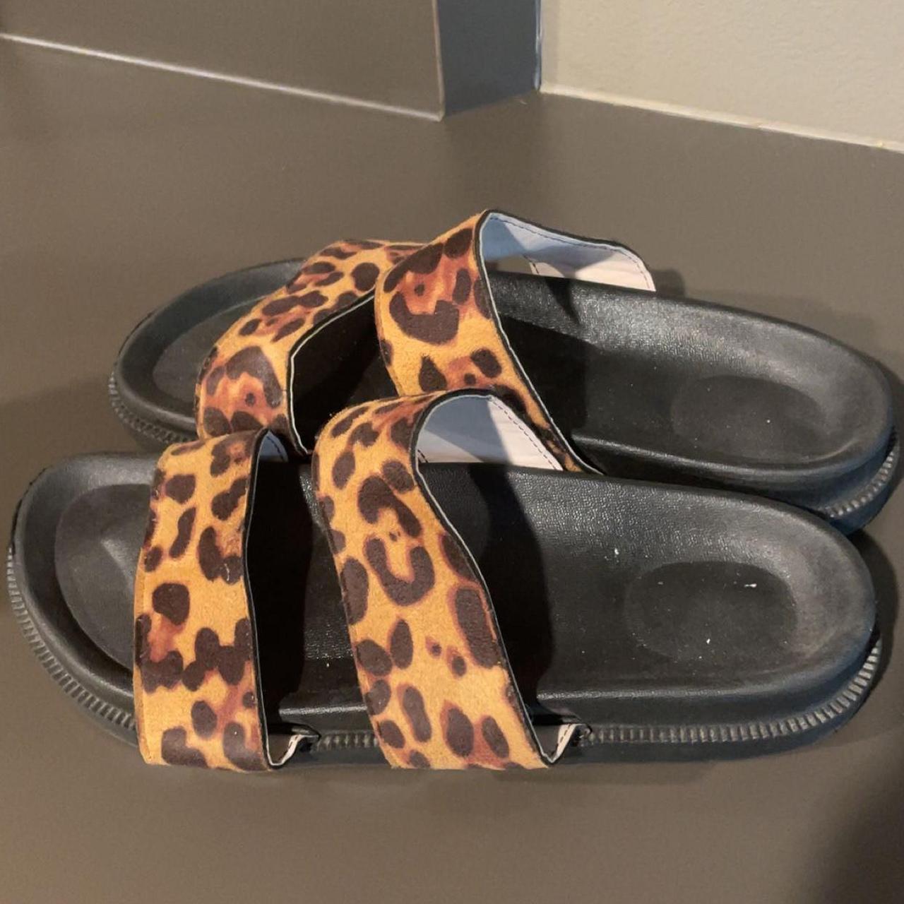 Leopard print slides worn good condition... - Depop