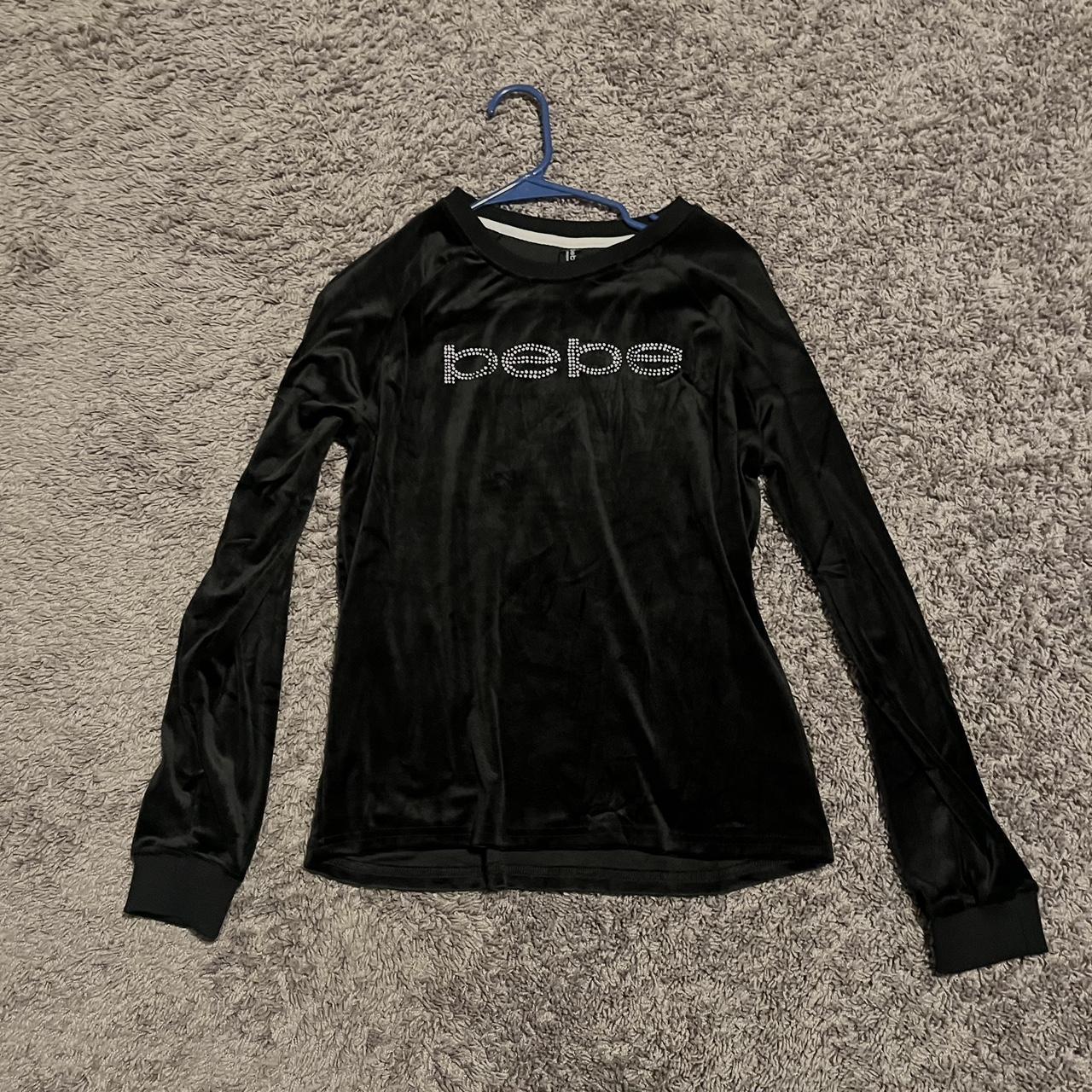 Black long sleeve velvet shirt with the Bebe logo... - Depop