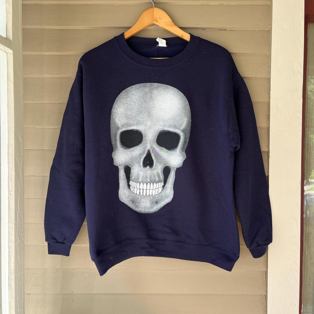 Rare 90s skull face tultex crewneck Size: M Pit to... - Depop