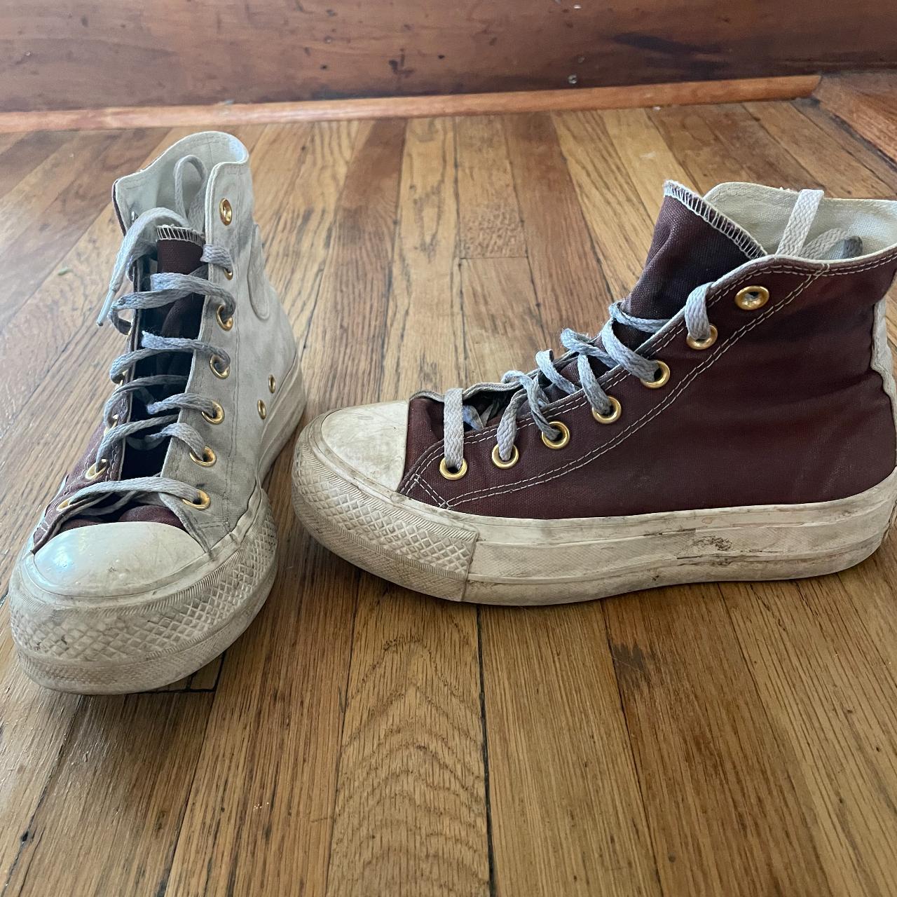 Brown/white platform Converse Brand:... - Depop