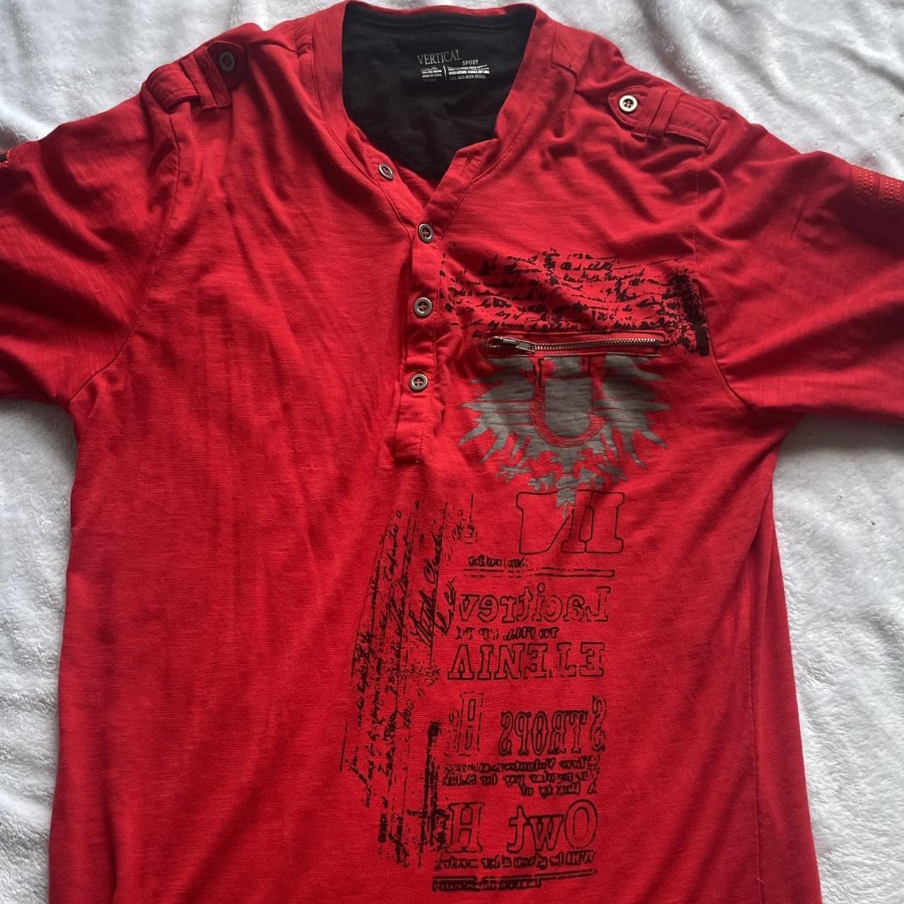 Red vertical shirt with a zipper pocket and a really... - Depop