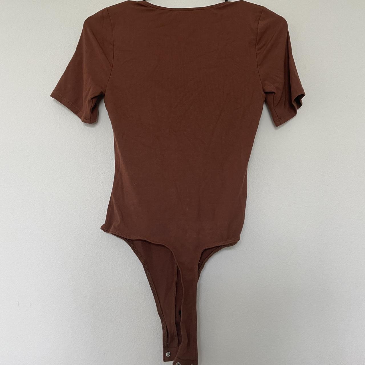Brown bodysuit with front hook closer. - Depop