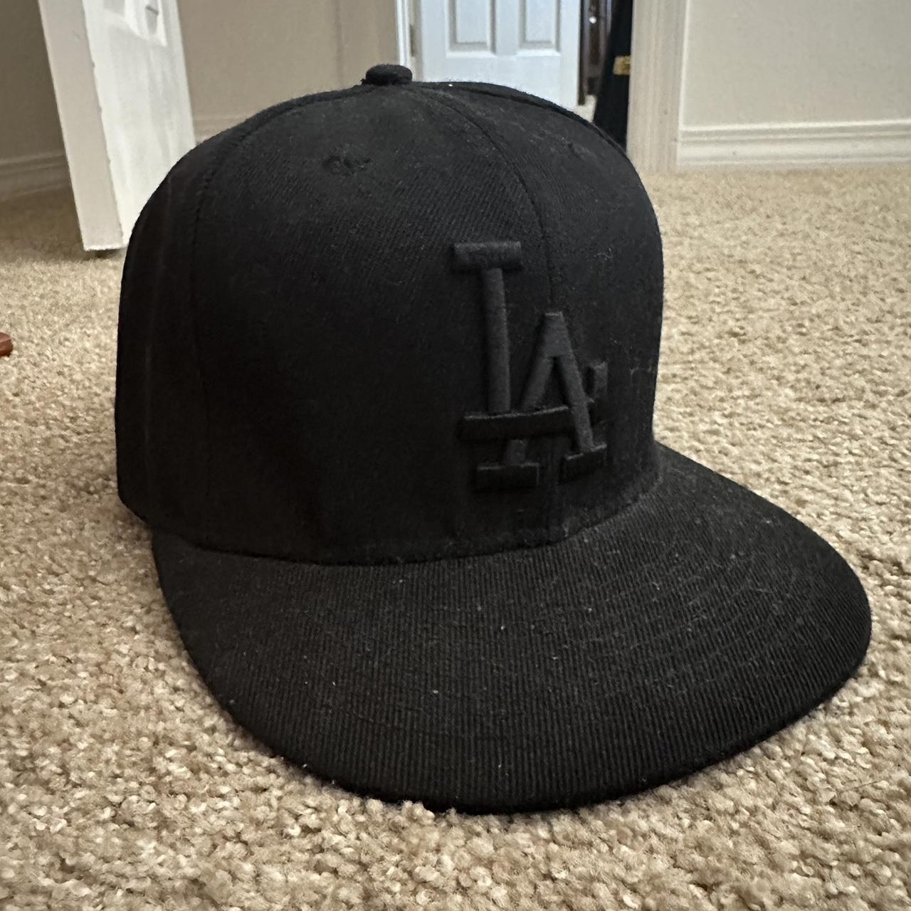 Triple black Dodgers fitted size 7 1/2 worn once - Depop