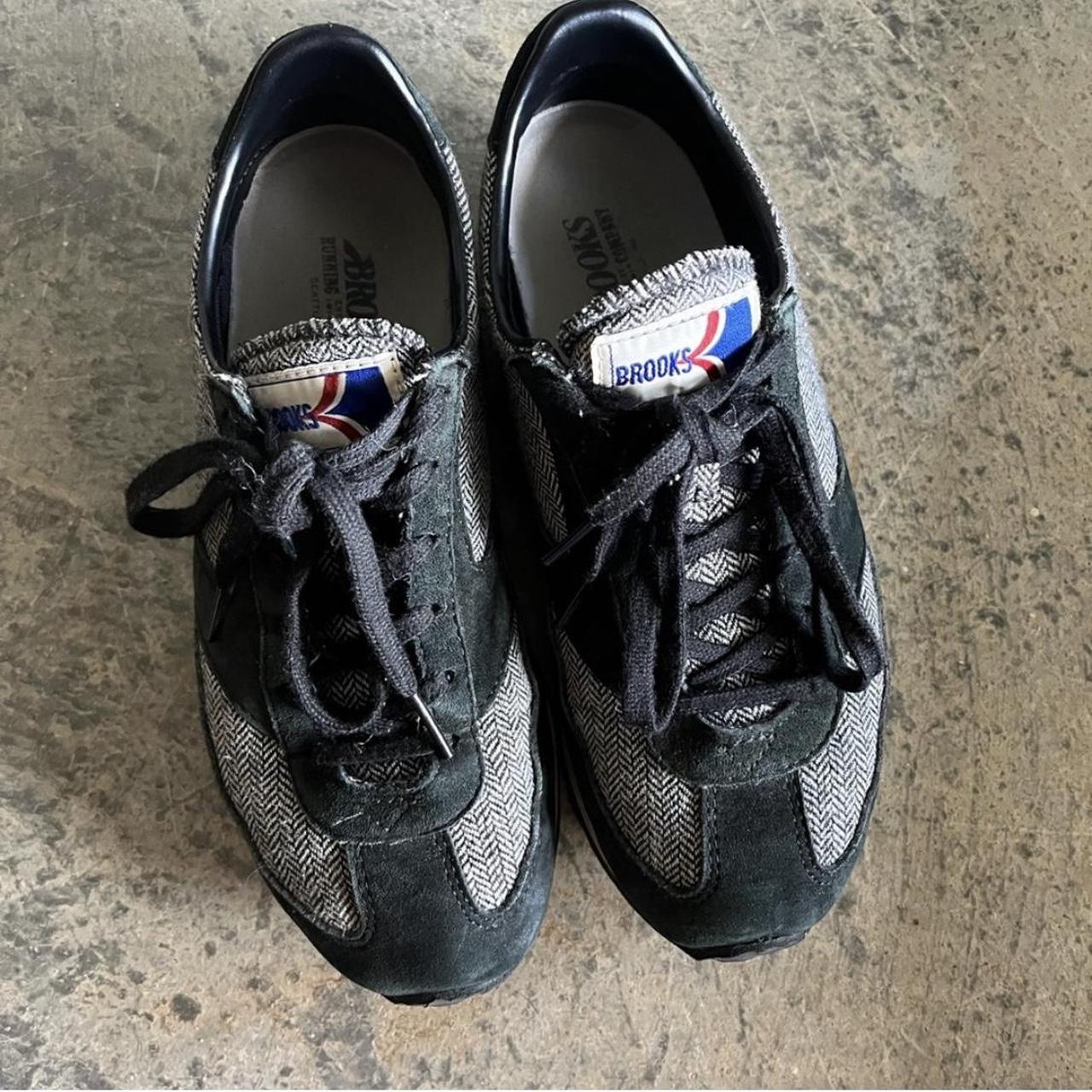Vintage Brooks Trainers. Black suede and houndstooth... - Depop