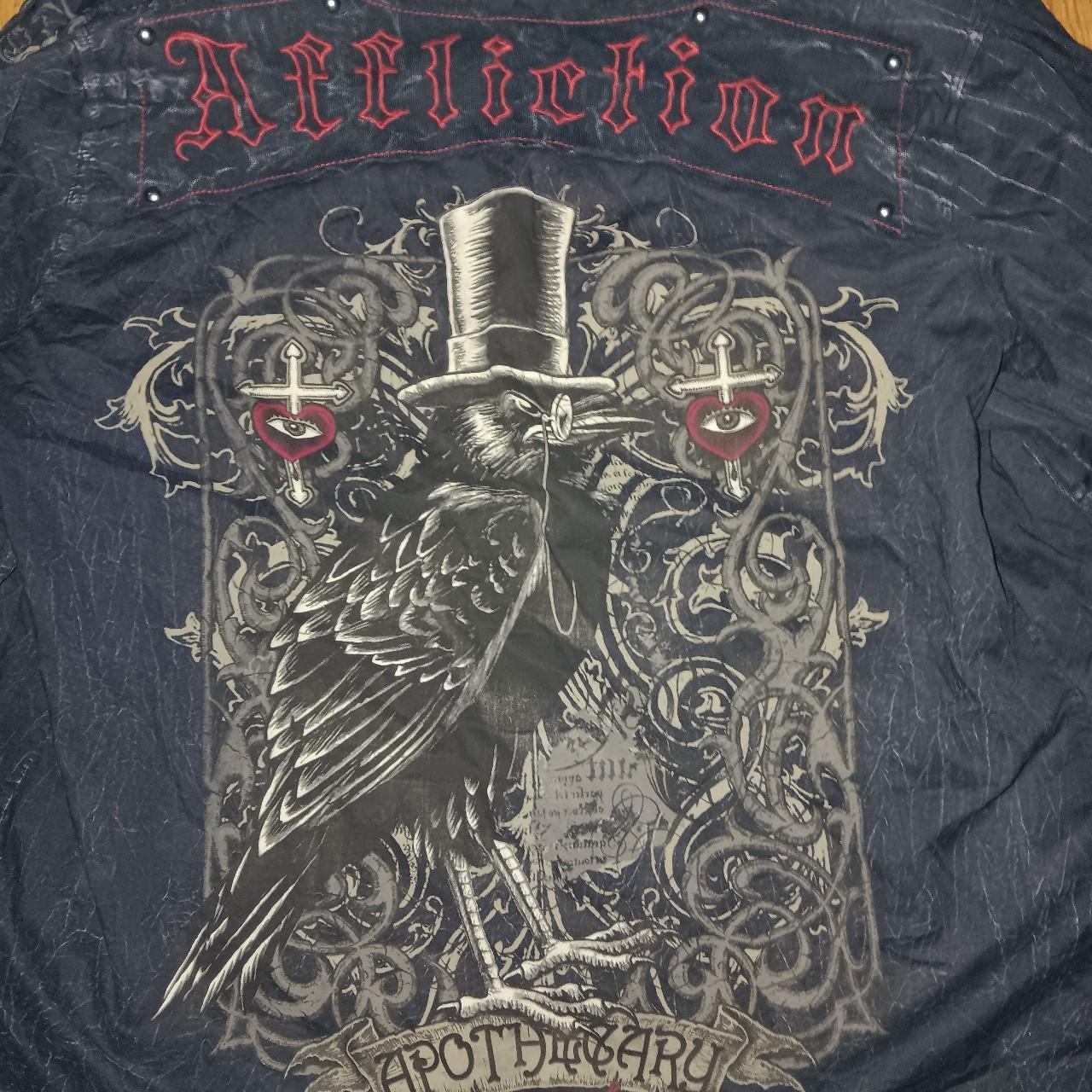 Affliction button up crazy raven/crow design... - Depop