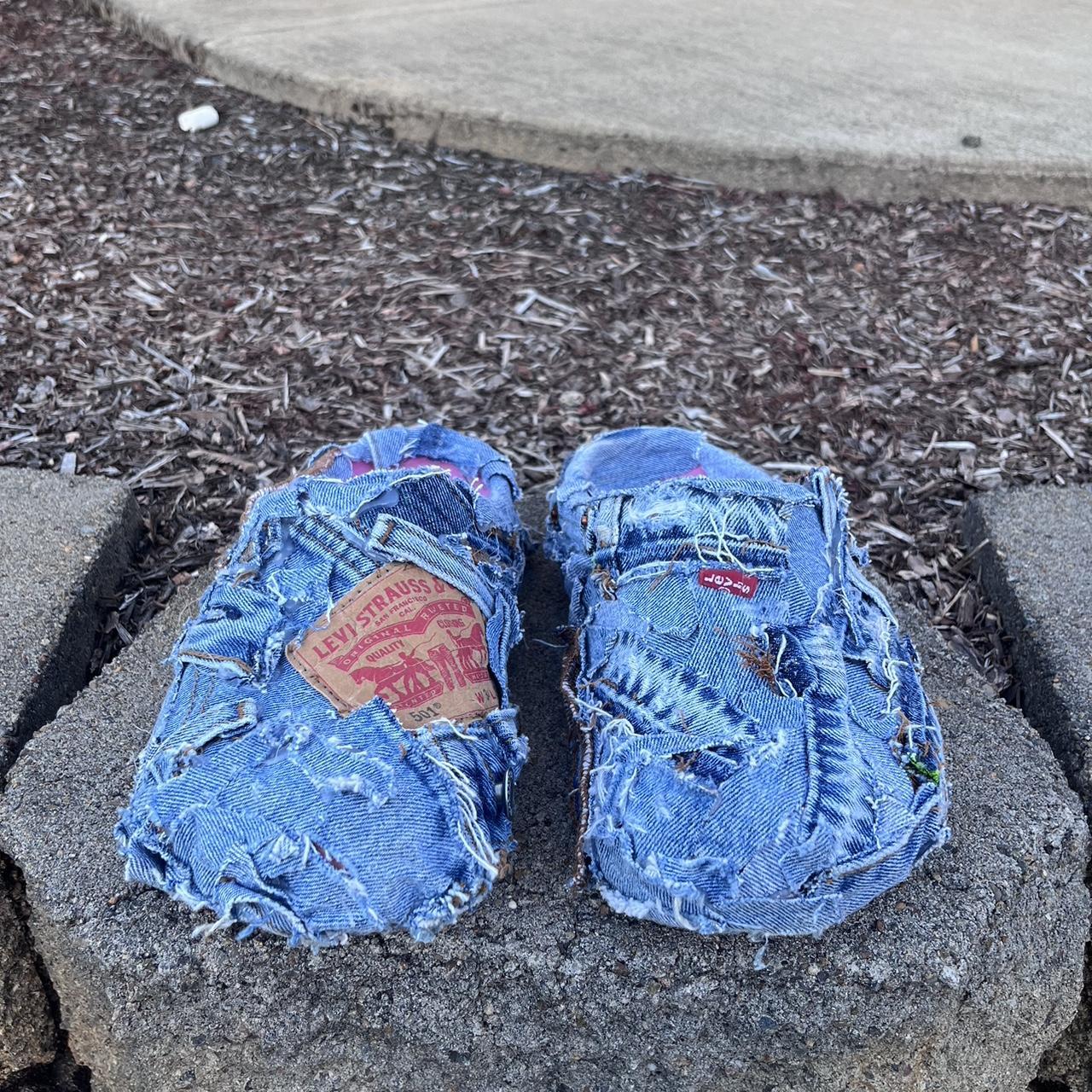 custom levi denim clogs size 10 pink is not visible... - Depop