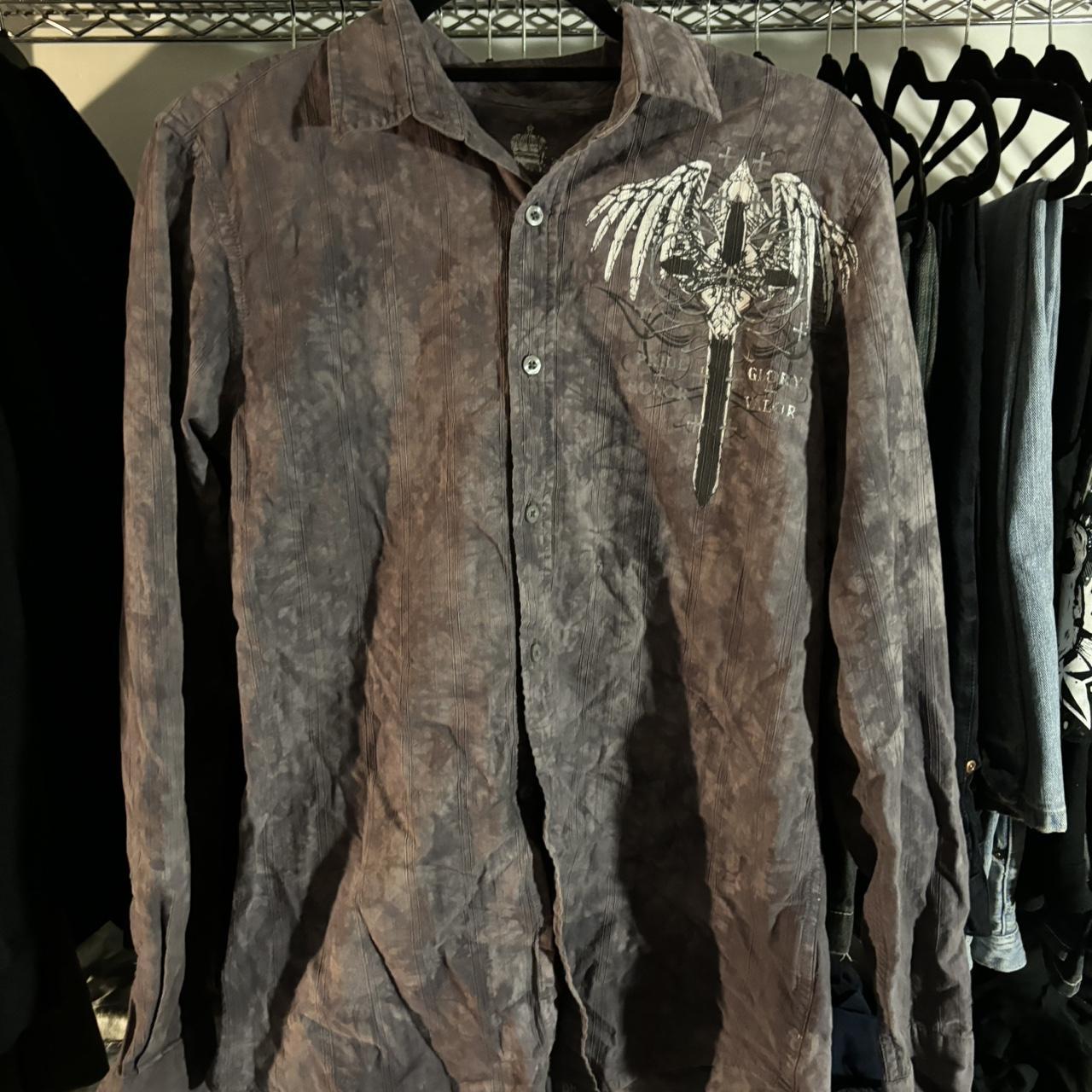 Y2k affliction like helix button up long sleeve size... - Depop