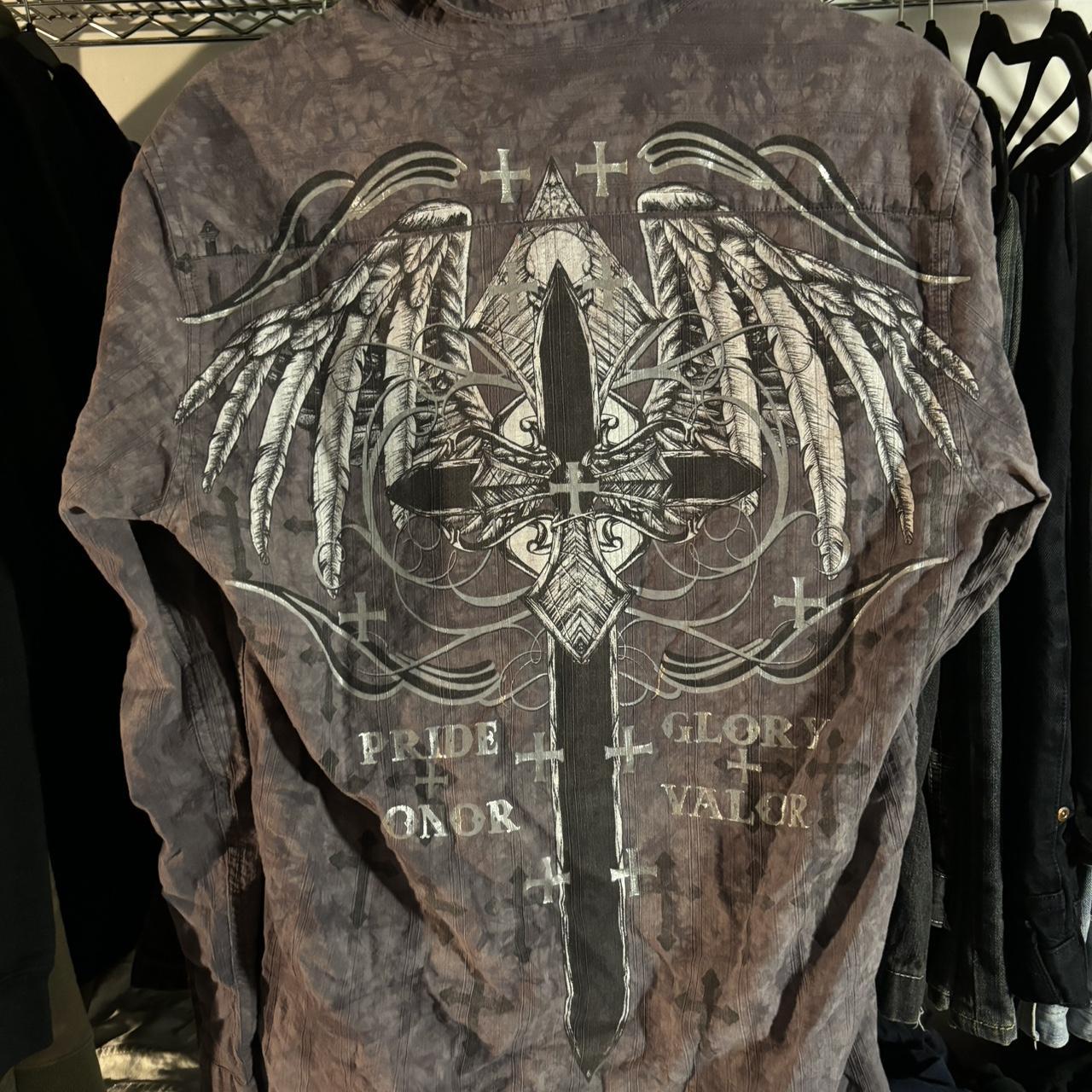 Y2k affliction like helix button up long sleeve size... - Depop