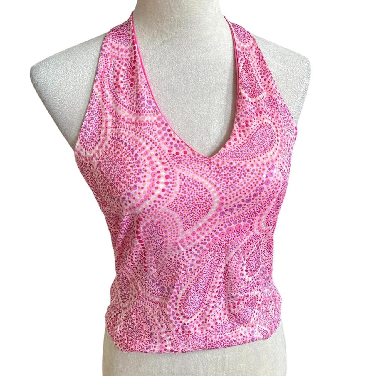 Y2k retro groovy sequin halter tank top - size... - Depop